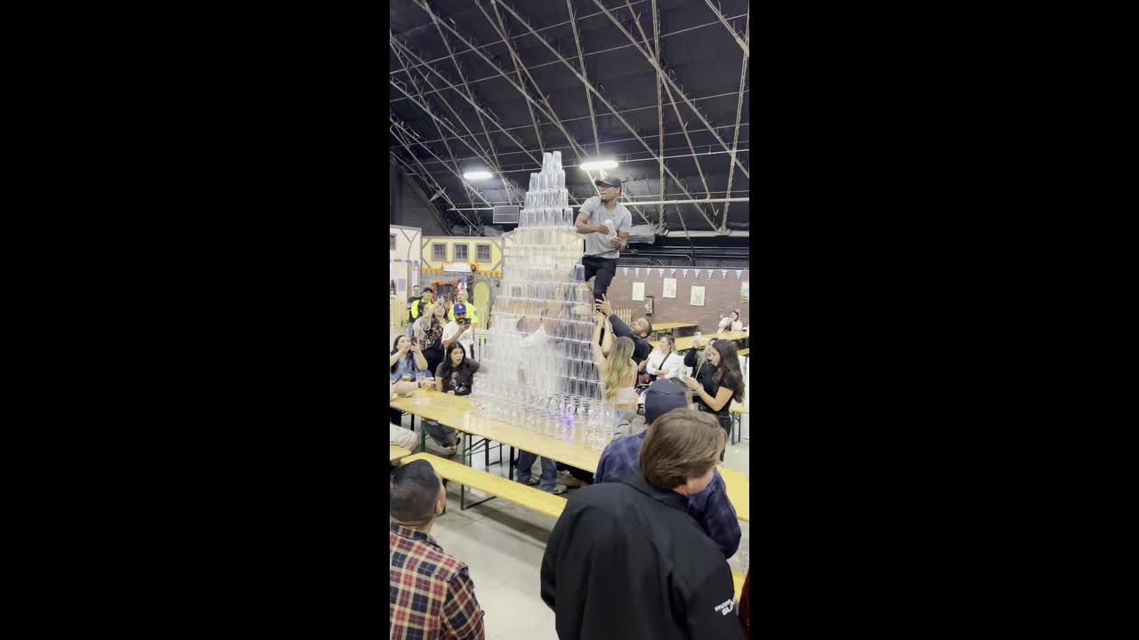 Man dealt crushing blow as huge pyramid of empty beer cups knocked down ...