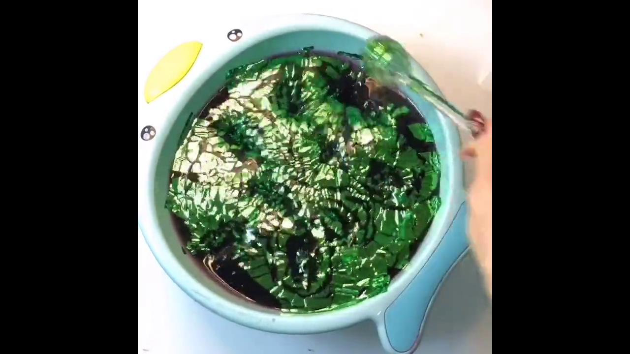 Smashing Soft Slime With Green Thin Foils
