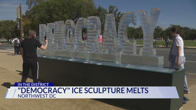 ‘Democracy’ ice sculpture melts away in front of Capitol