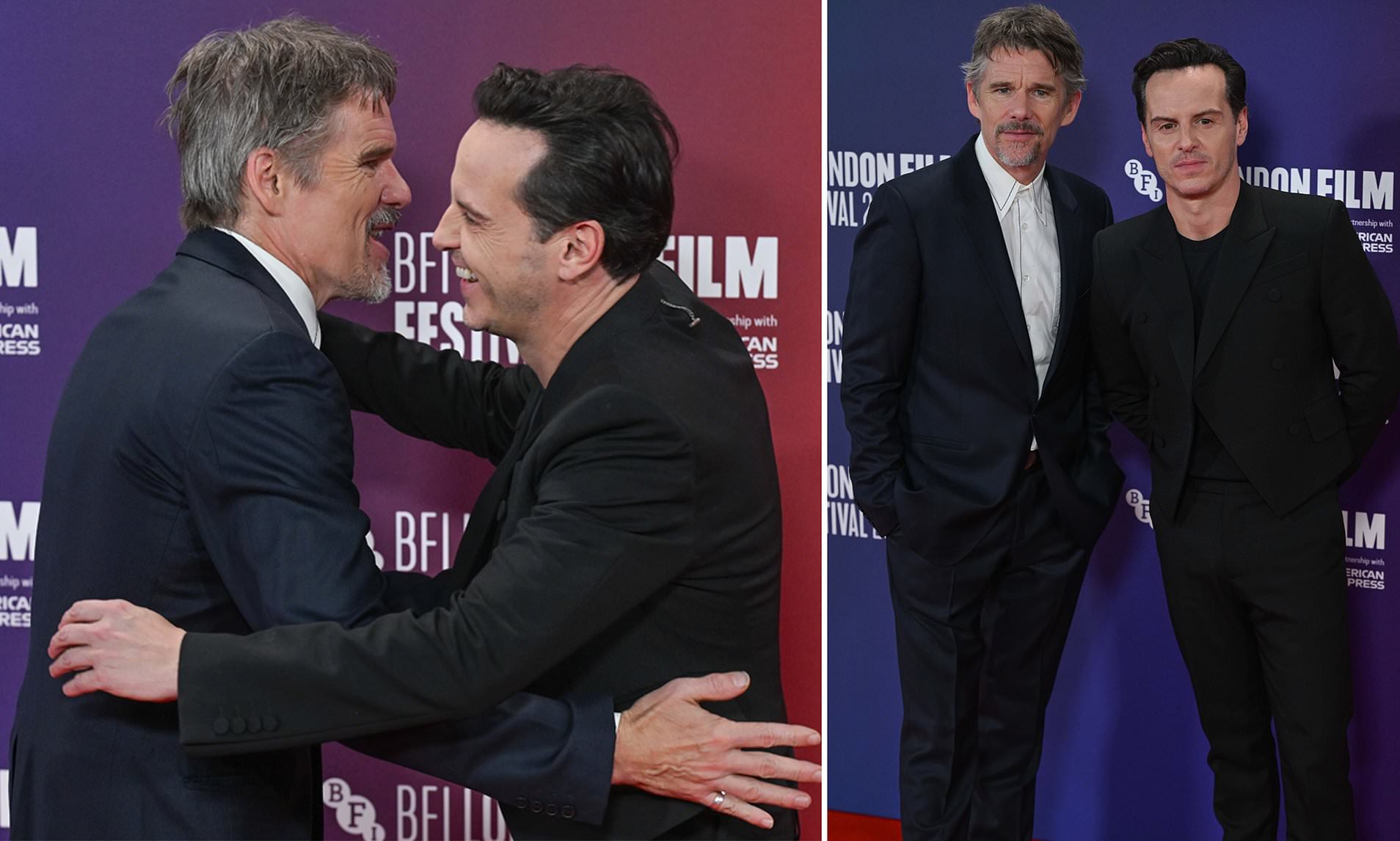 Ethan Hawke sweetly embraces co-star Andrew Scott at the premiere of ...