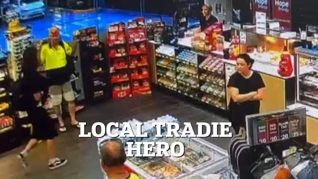 Tradie crash-tackles robber in servo whom is arrested shortly after