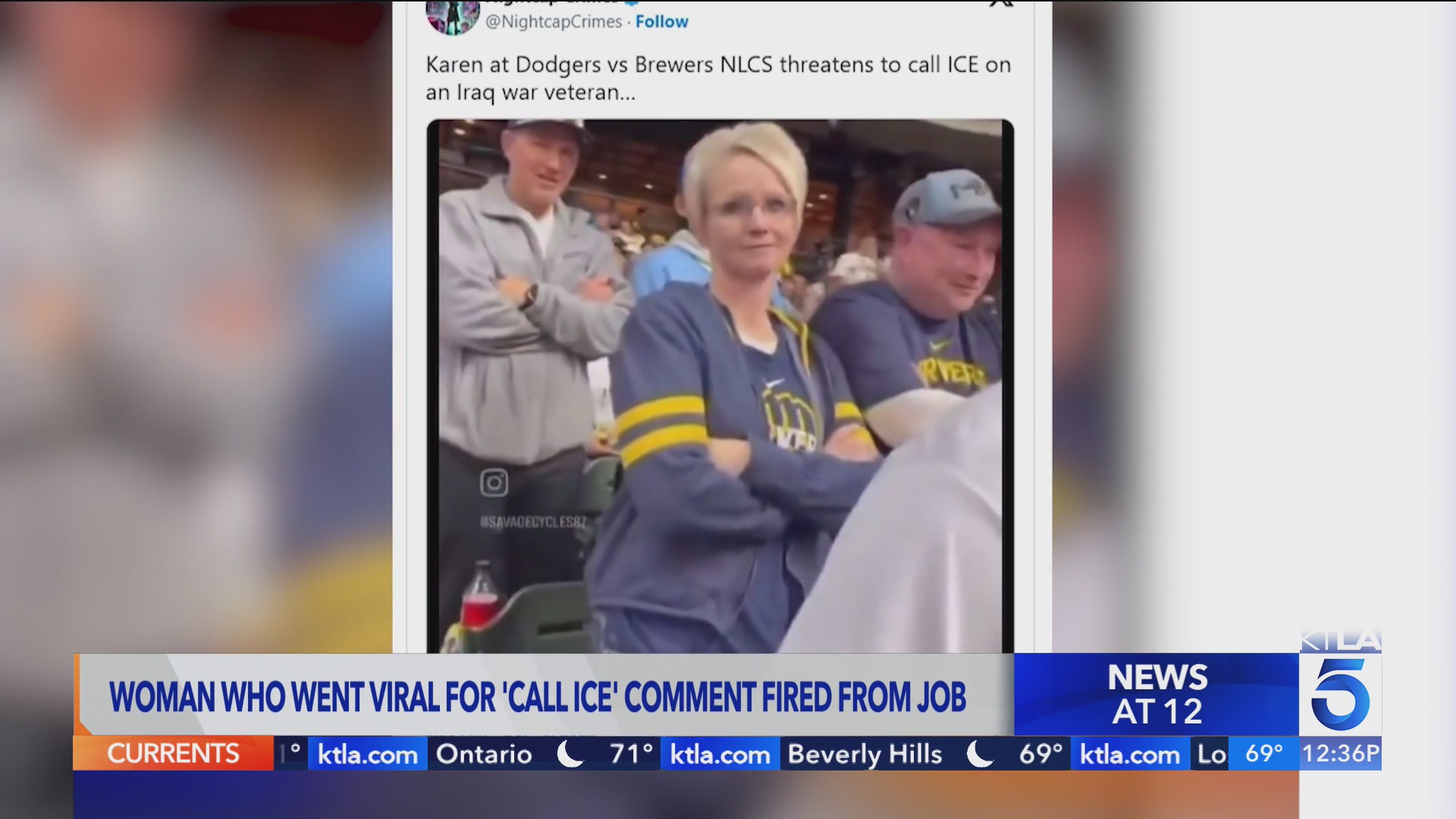 Brewers fan loses job after telling Latino Dodgers fan she would 'Call ICE'