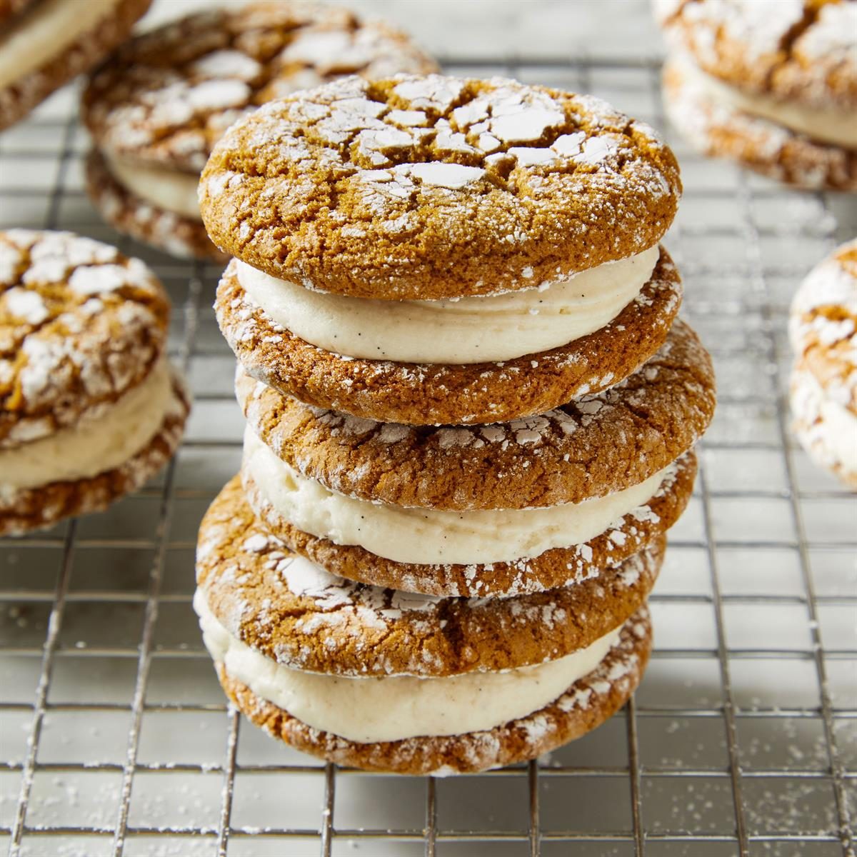 Gingerbread crinkle cookie sandwiches