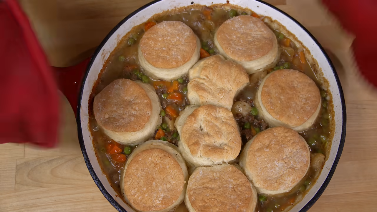 Wartime Cooking Meat Pie With Biscuit Crown