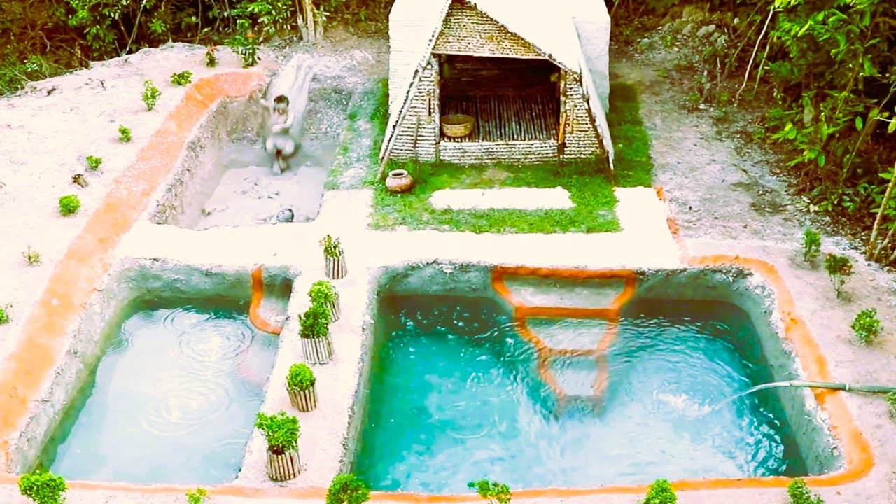 Building a primitive mud hut & multi-level pool | Wilderness survival ...
