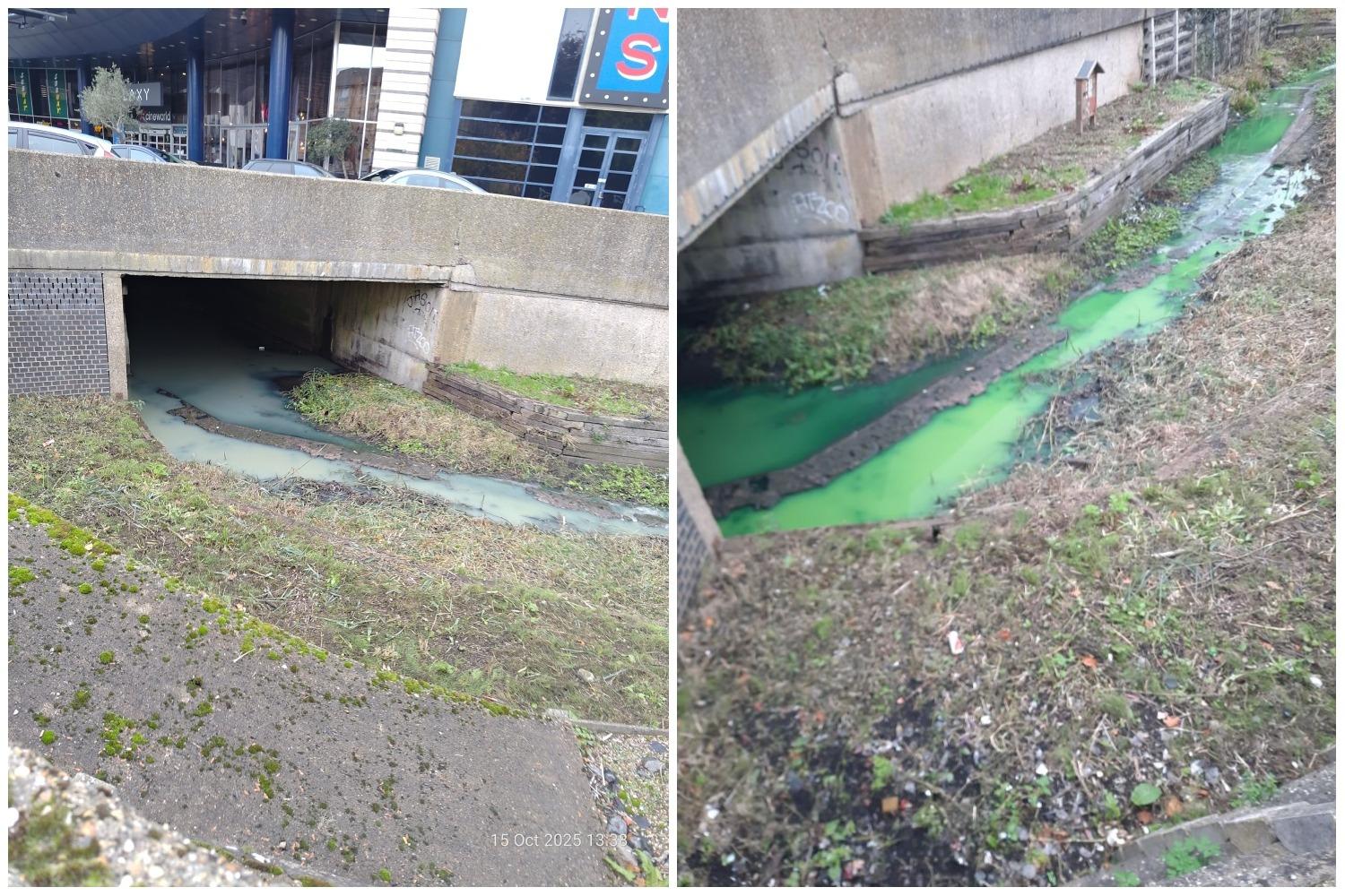 River Lea in Luton turned bright green this week - Thames Water ...