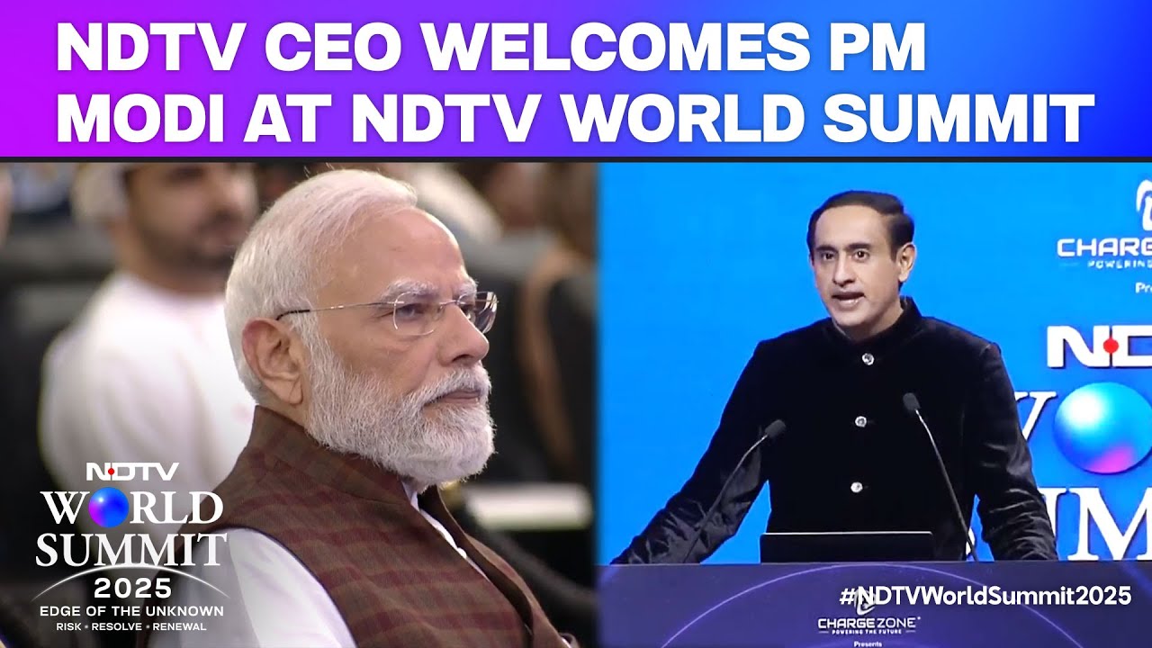 NDTV CEO Rahul Kanwal Welcomes PM Modi At NDTV World Summit