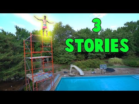 Extreme jumpers leap from top of high roof structure