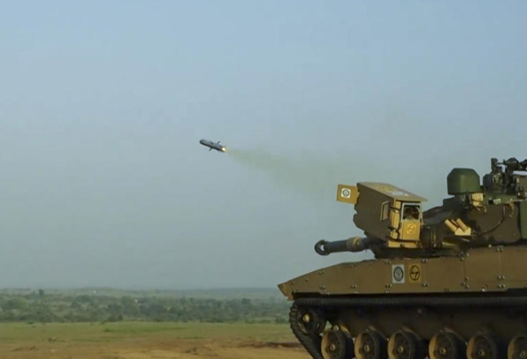 Light tank fires Nag anti-tank missile