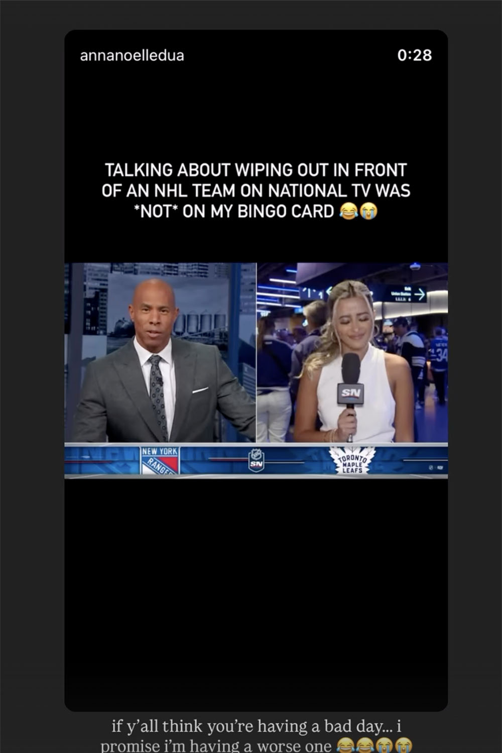 NHL TV reporter completely face-plants during Rangers game in viral moment