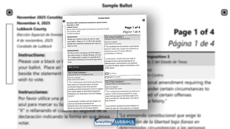 Vote Lubbock: November 2025 Constitutional Amendment Special Election sample ballot