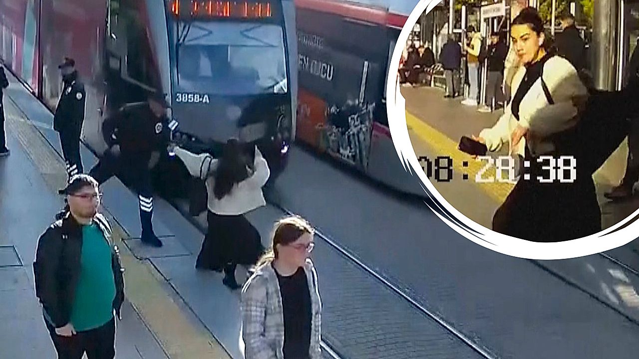 Too close! Guard saves pedestrian walking in front of tram at last second