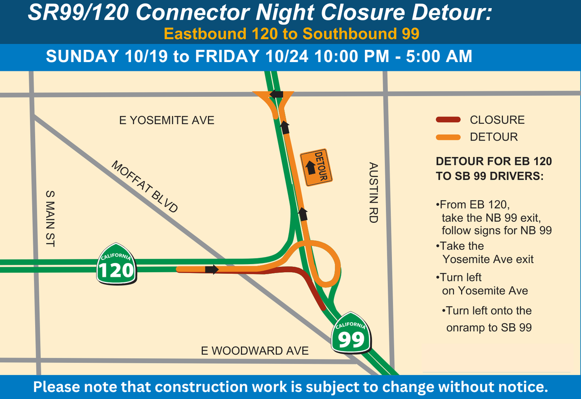 Detour alert: Key ramp will close at night for Highway 99/120 ...