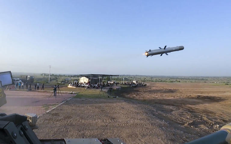 Light tank fires Nag anti-tank missile