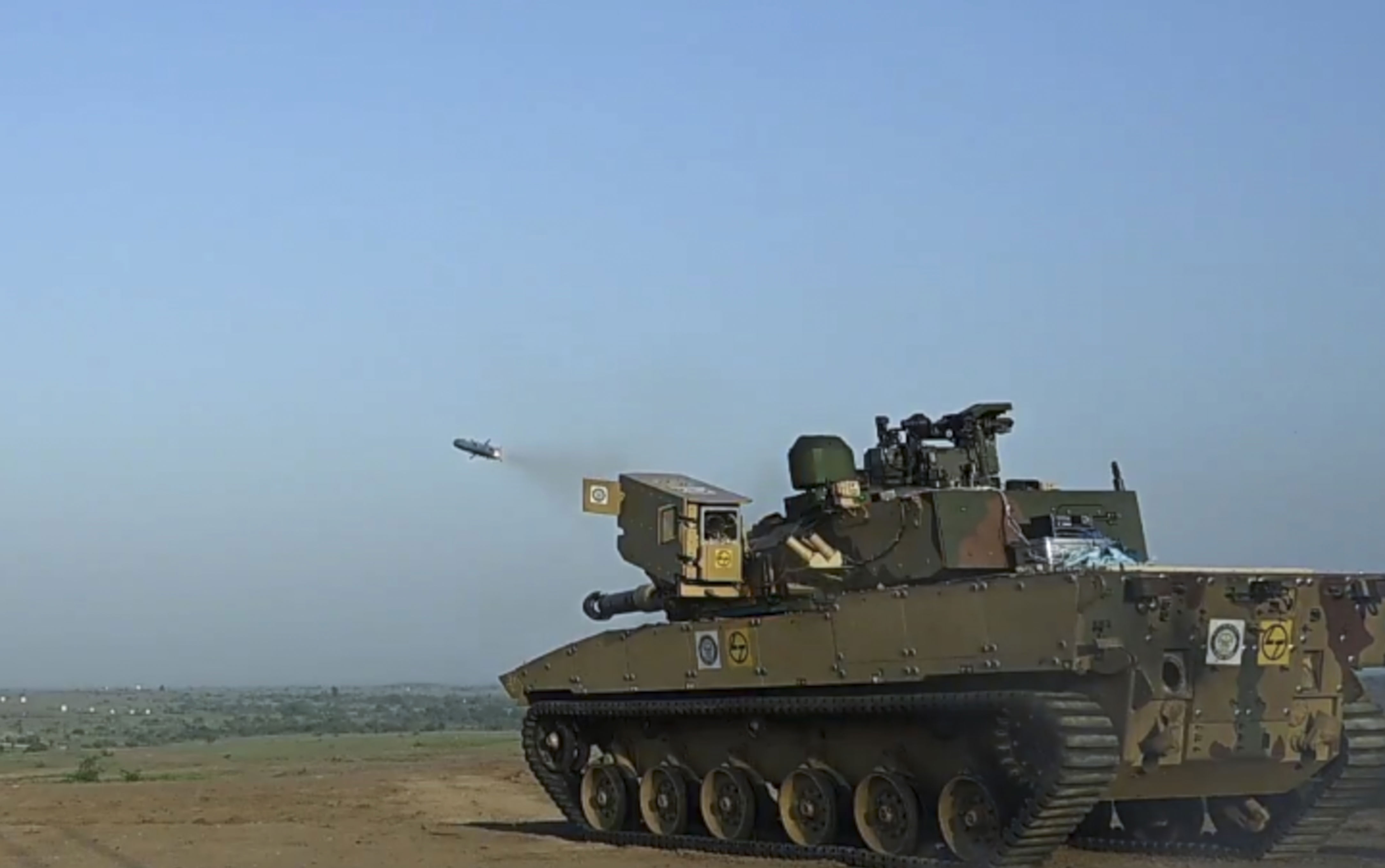 Light tank fires Nag anti-tank missile