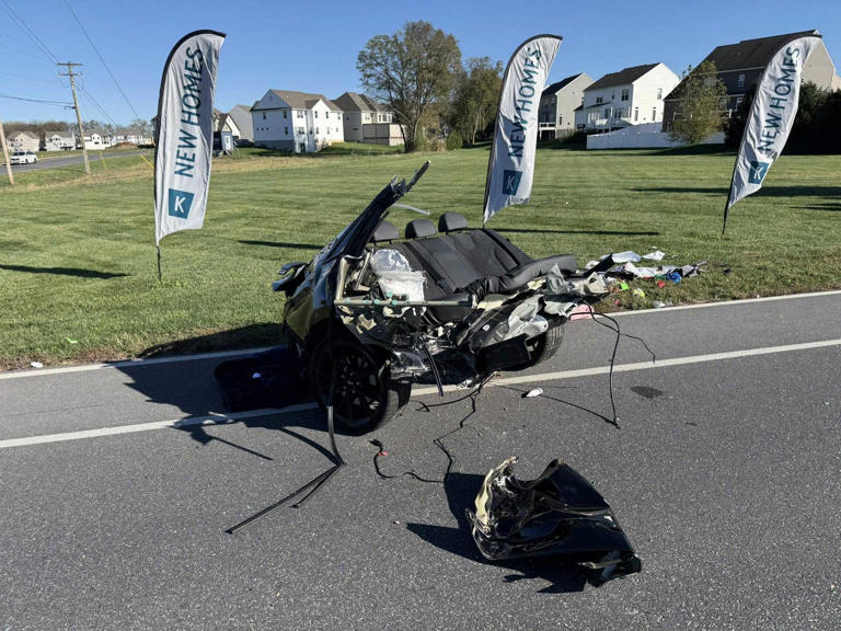 SPLIT IN HALF | Crash leaves car demolished into pieces, driver ...