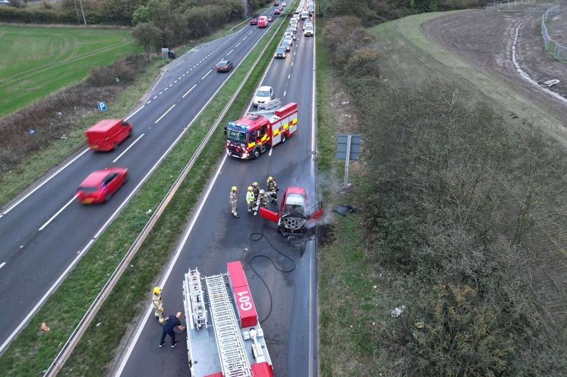 Car bursts into flames on A19 causing huge delays for drivers at Backworth