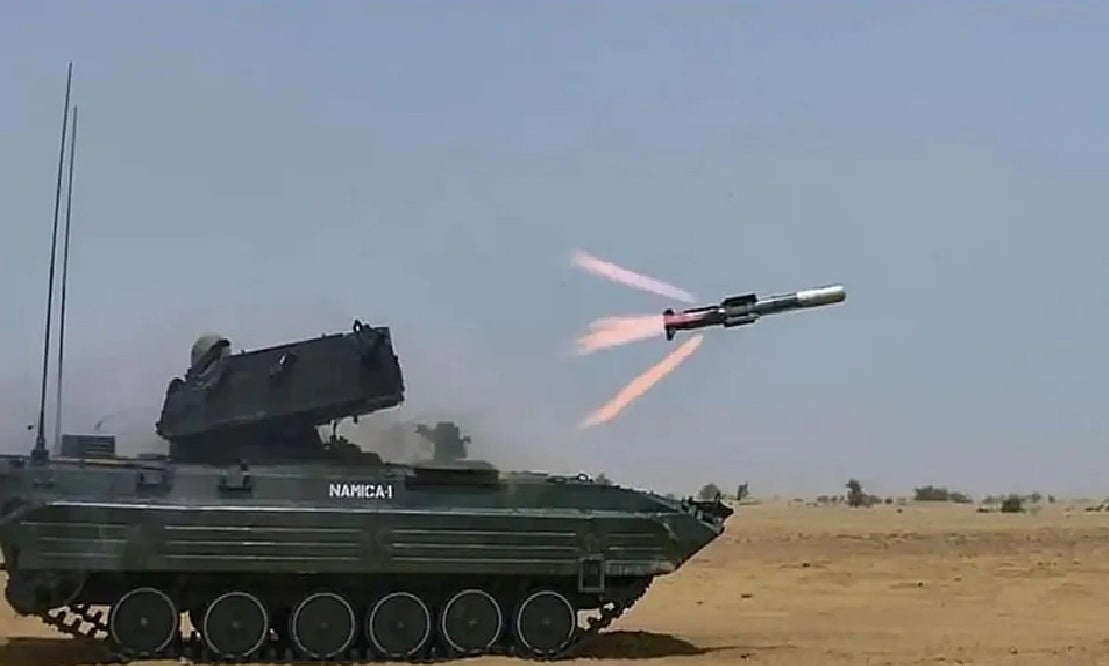 Light tank fires Nag anti-tank missile