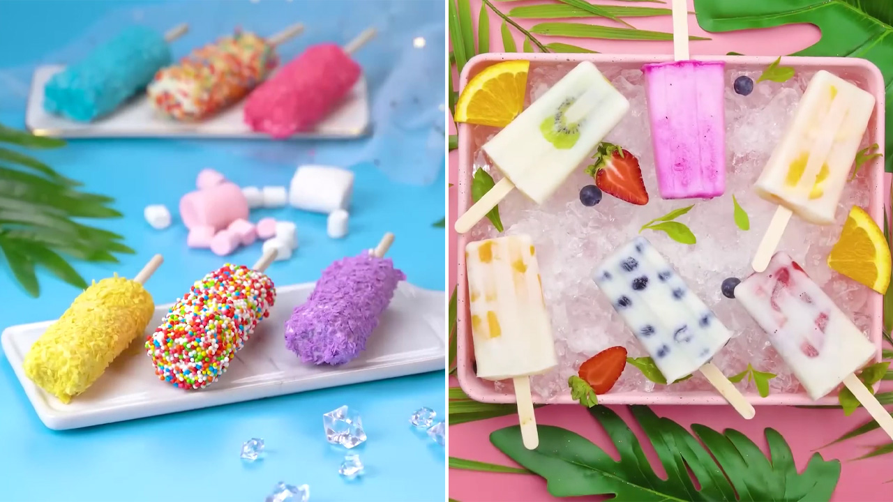 Colorful Ice Cream Bars and Fruity Popsicles