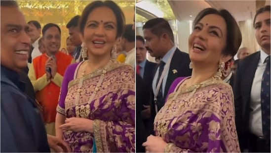 Nita Ambani glows in stunning purple Banarasi saree, gold jewellery ...
