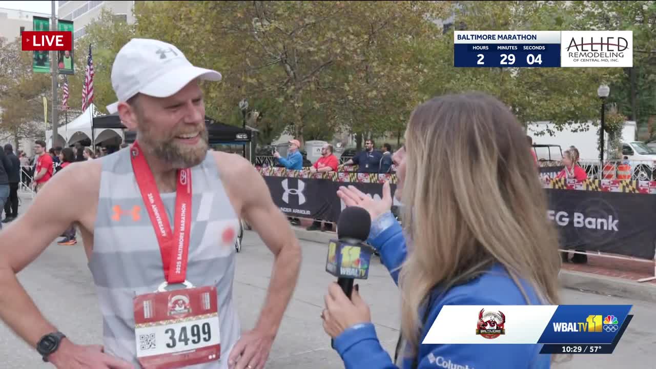 LIVE: Men's winner of the Baltimore Marathon crosses the finish line