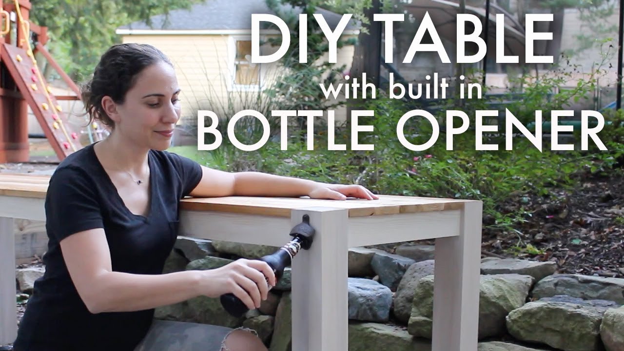 DIY table with built-in bottle opener and cap catcher🍺