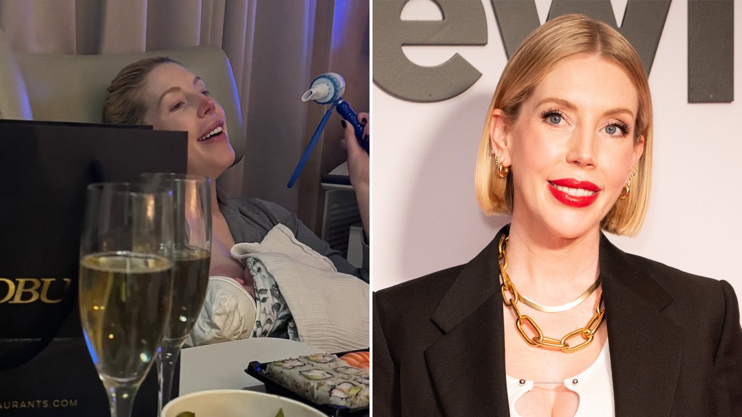 Katherine Ryan celebrates new baby with champagne