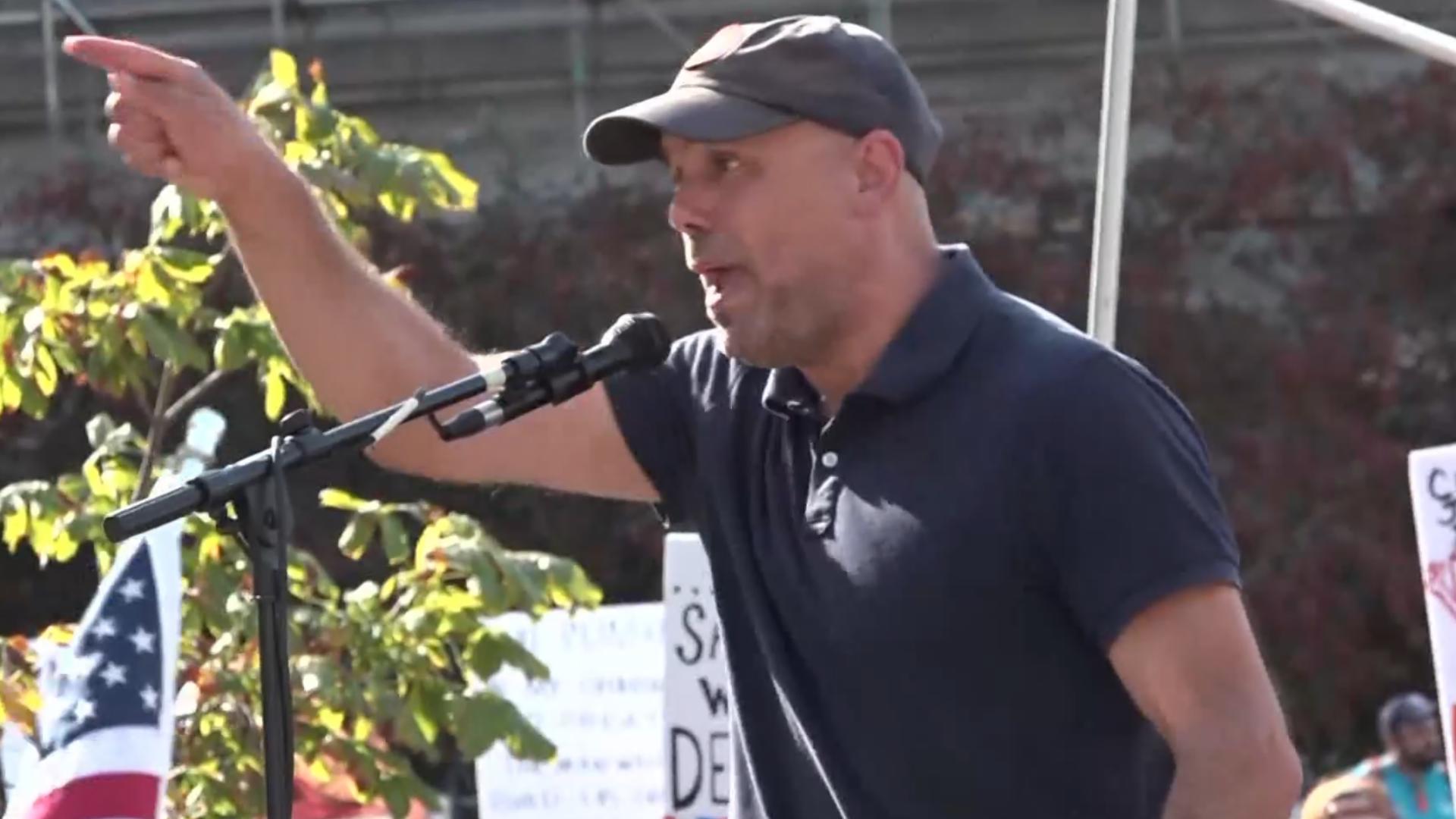 Ohio House Rep. Jeffrey Crossman speaks at Cleveland No Kings Rally