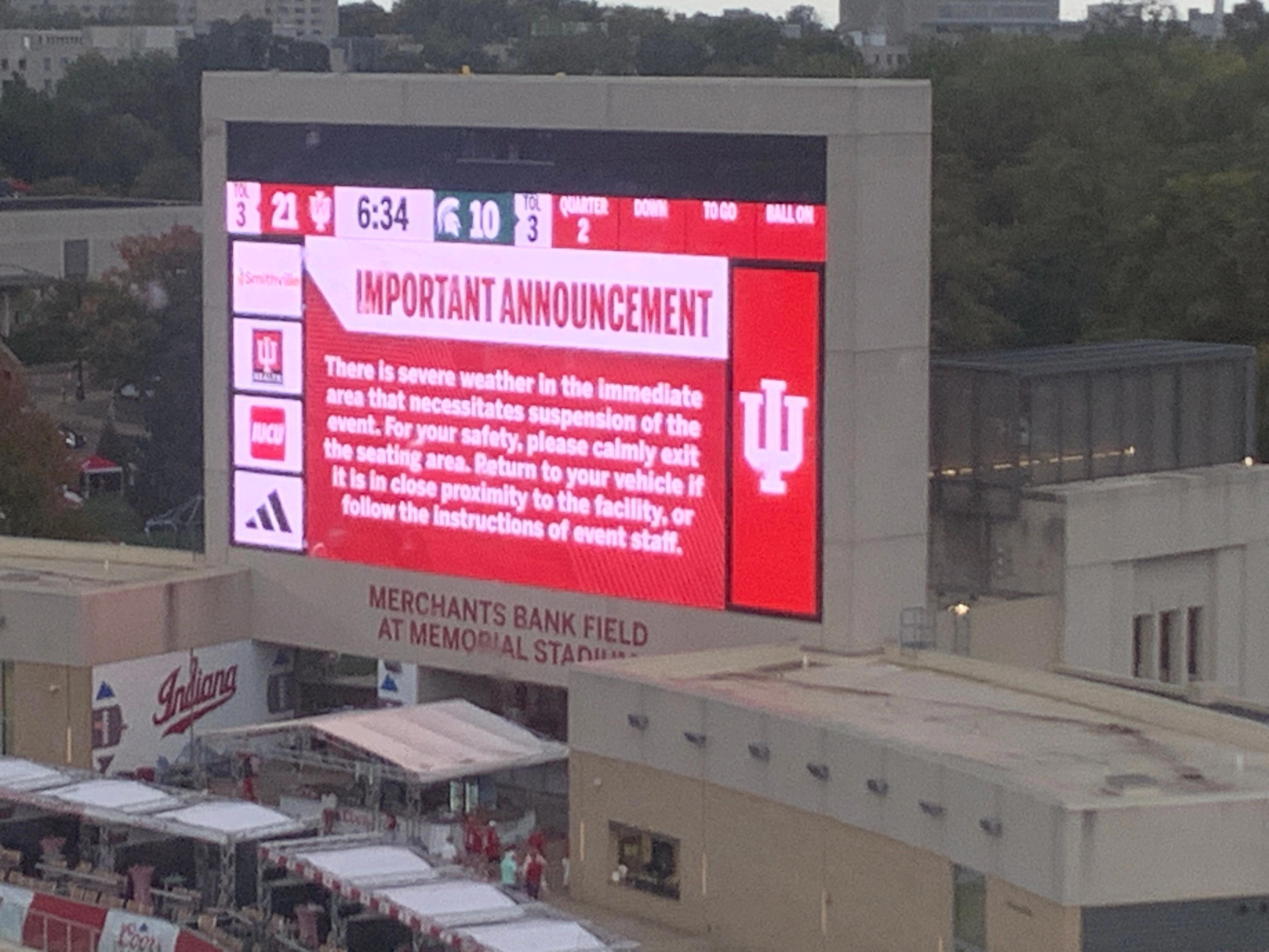 Michigan State football game vs. Indiana resumes after weather delay