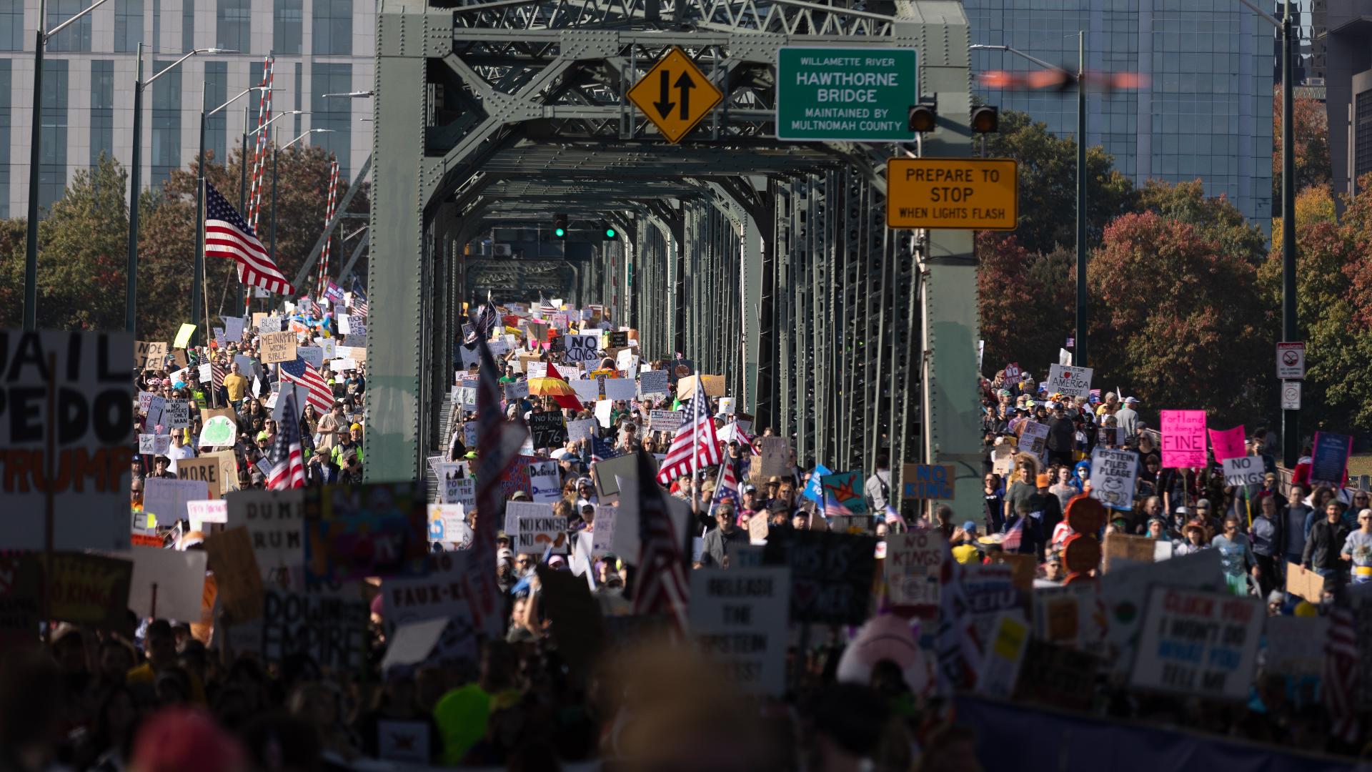 Tens of thousands march in downtown Portland for 'No Kings' demonstrations