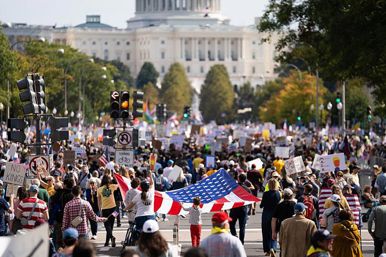 Huge crowds gather in cities across United States for 'No Kings ...