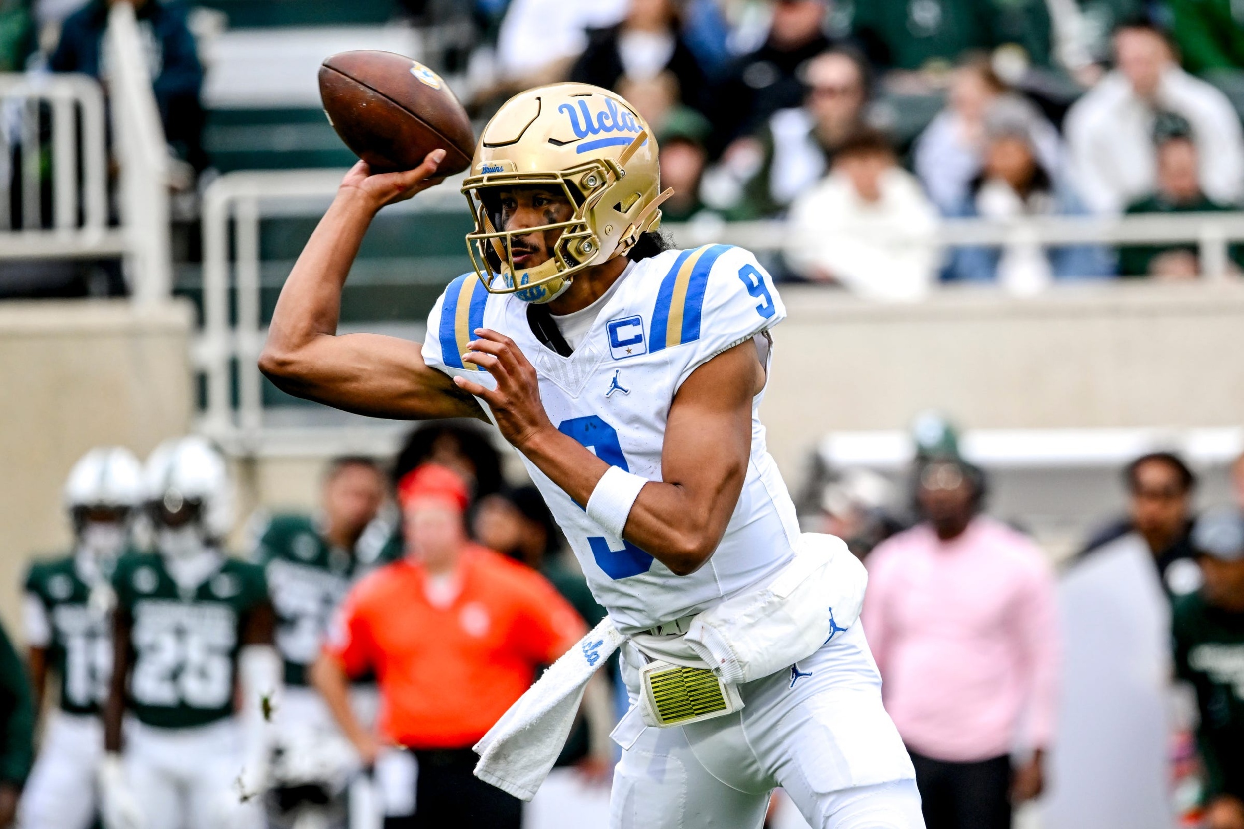 UCLA QB Nico Iamaleava helped off the field after brutal blindside tackle