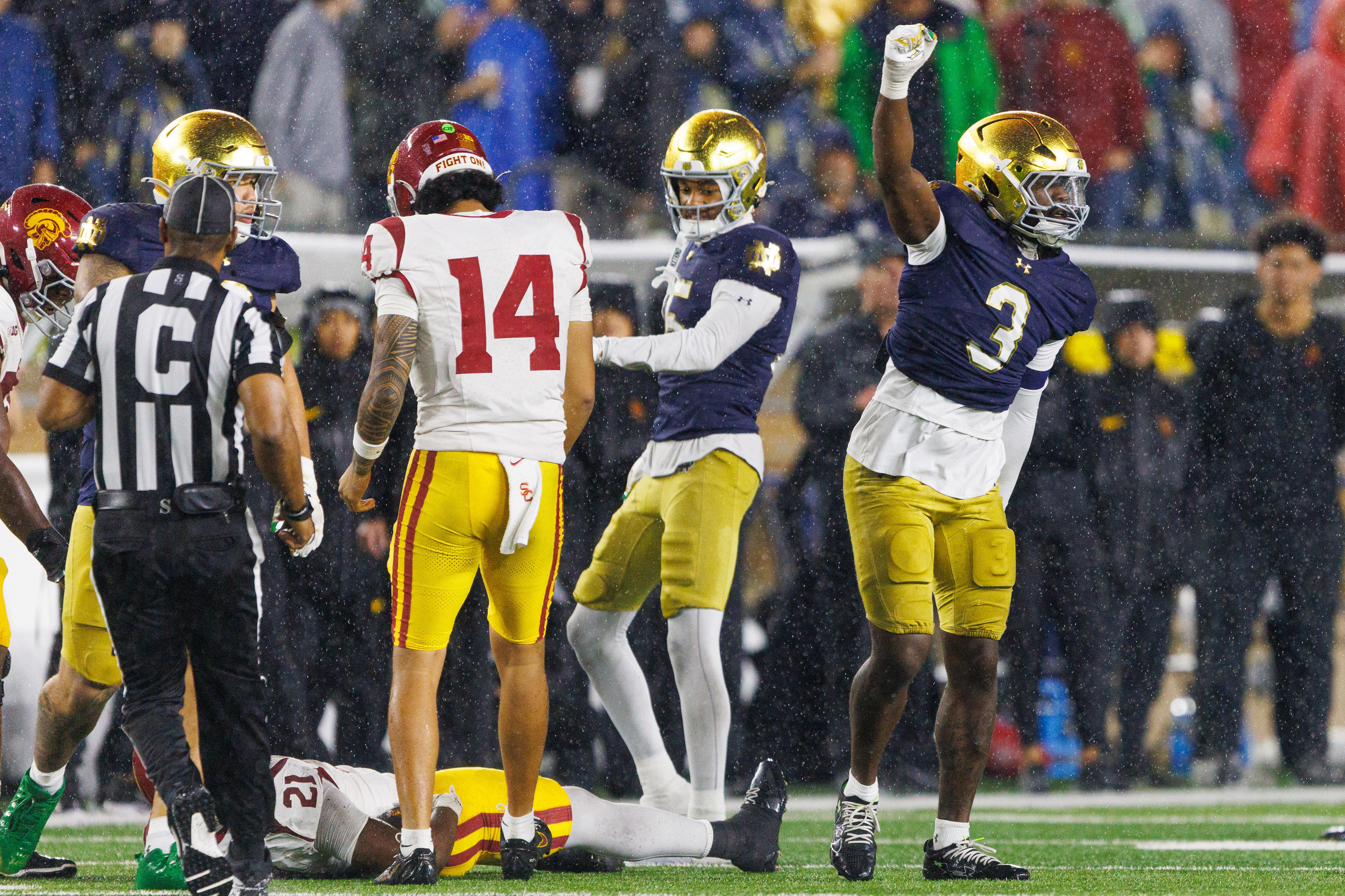 Notre Dame football coach Marcus Freeman discusses USC rivalry impasse