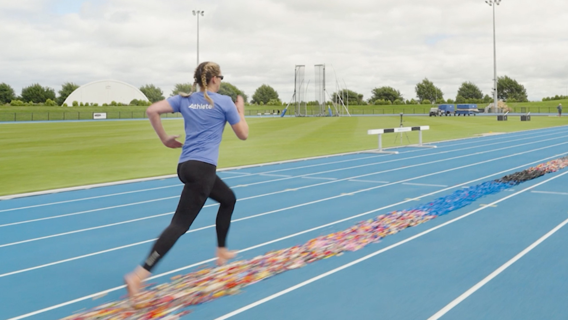 Fastest 100m walking barefoot on LEGO - 24.75 seconds by Gabrielle Wall