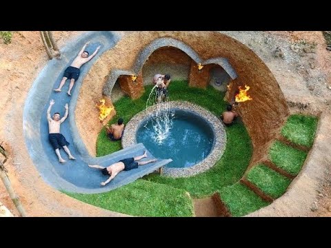 How To Build Secret Underground House And Water Slide Around Swimming ...