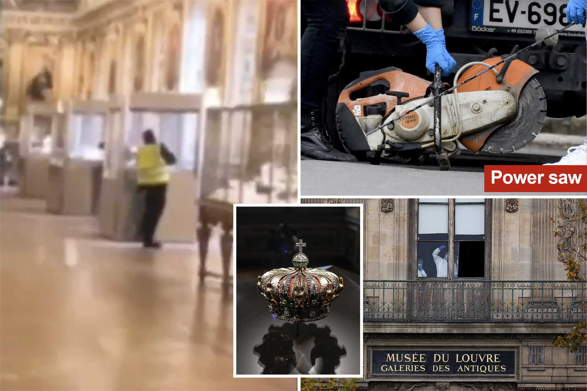 Louvre robbery footage captures thief cutting into jewel case with saw ...