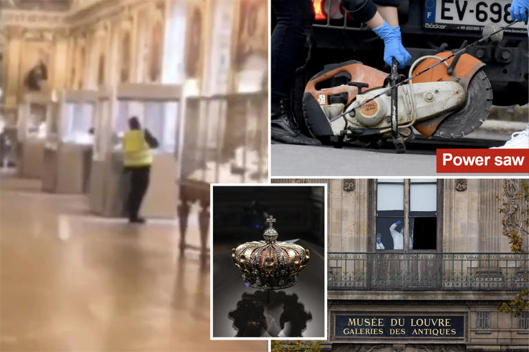 Louvre robbery footage captures thief cutting into jewel case with saw ...