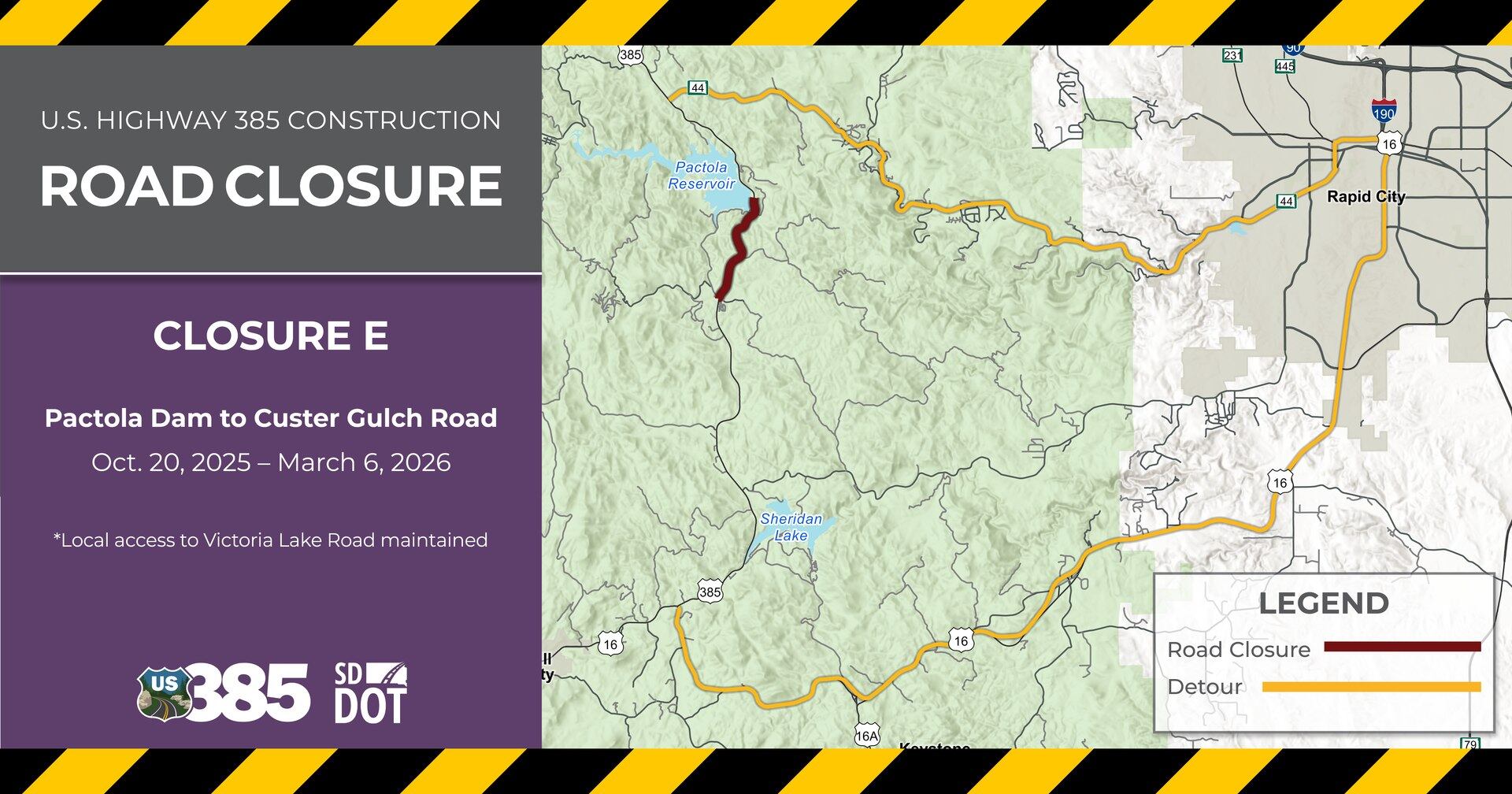 Road Closure Scheduled for U.S. Highway 385 from Pactola Dam to Taylor ...