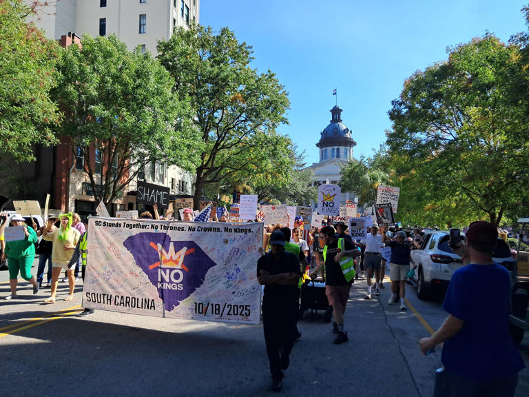 Thousands gather, march during ‘No Kings’ rally outside SC State House