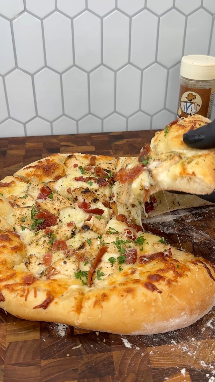 Stuffed chicken bacon ranch pizza