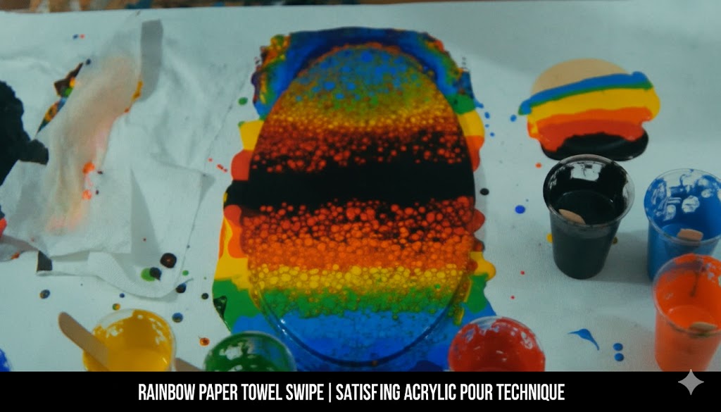 Rainbow Paper Towel Swipe | Satisfying Acrylic Pour Technique
