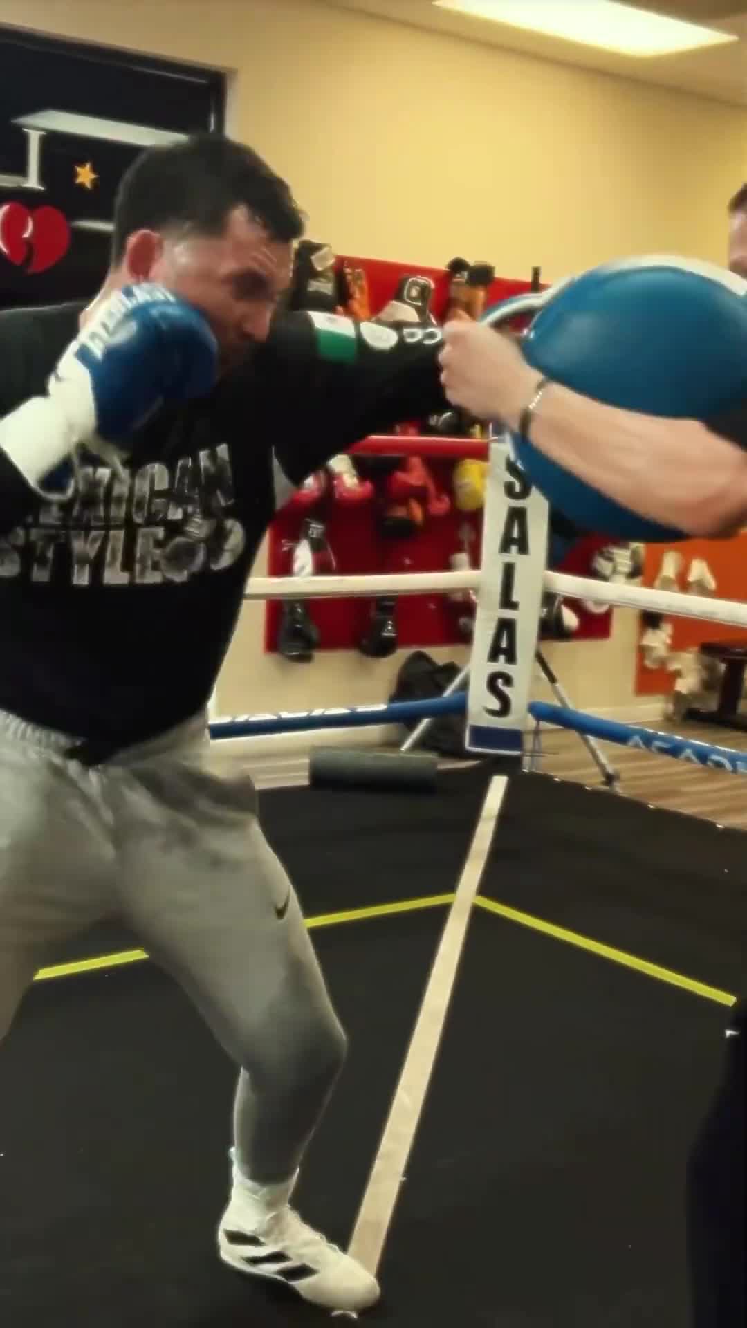 Bryan Flores sharpening the tools on the punch pad in the gym