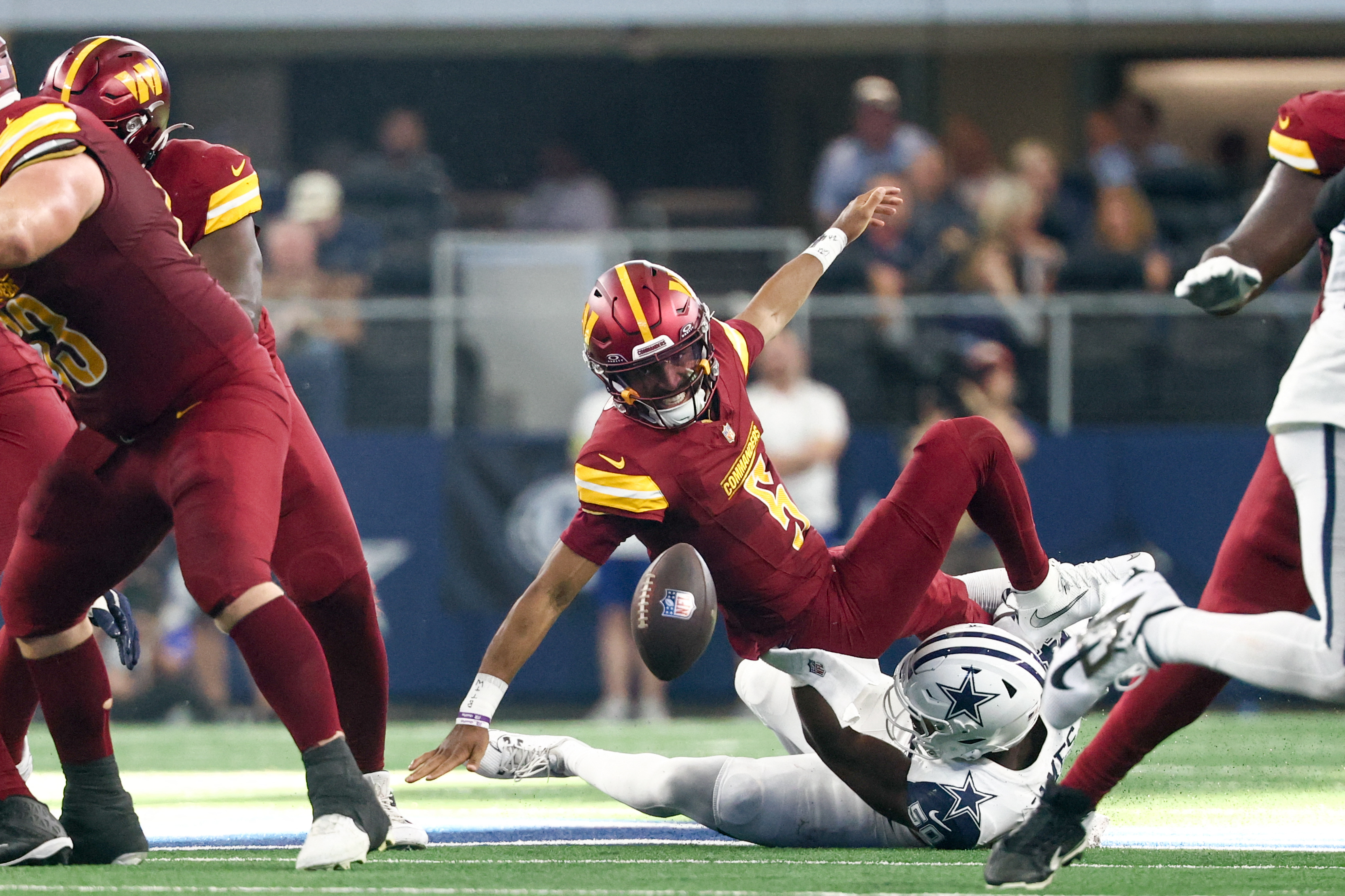 Disaster at Dallas: Jayden Daniels hurt again in crushing Commanders loss
