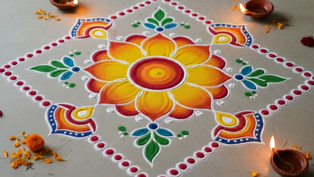 Diwali 2025 Simple Rangoli Design: 15 मिनट में रंगोली की सिंपल डिजाइन ...