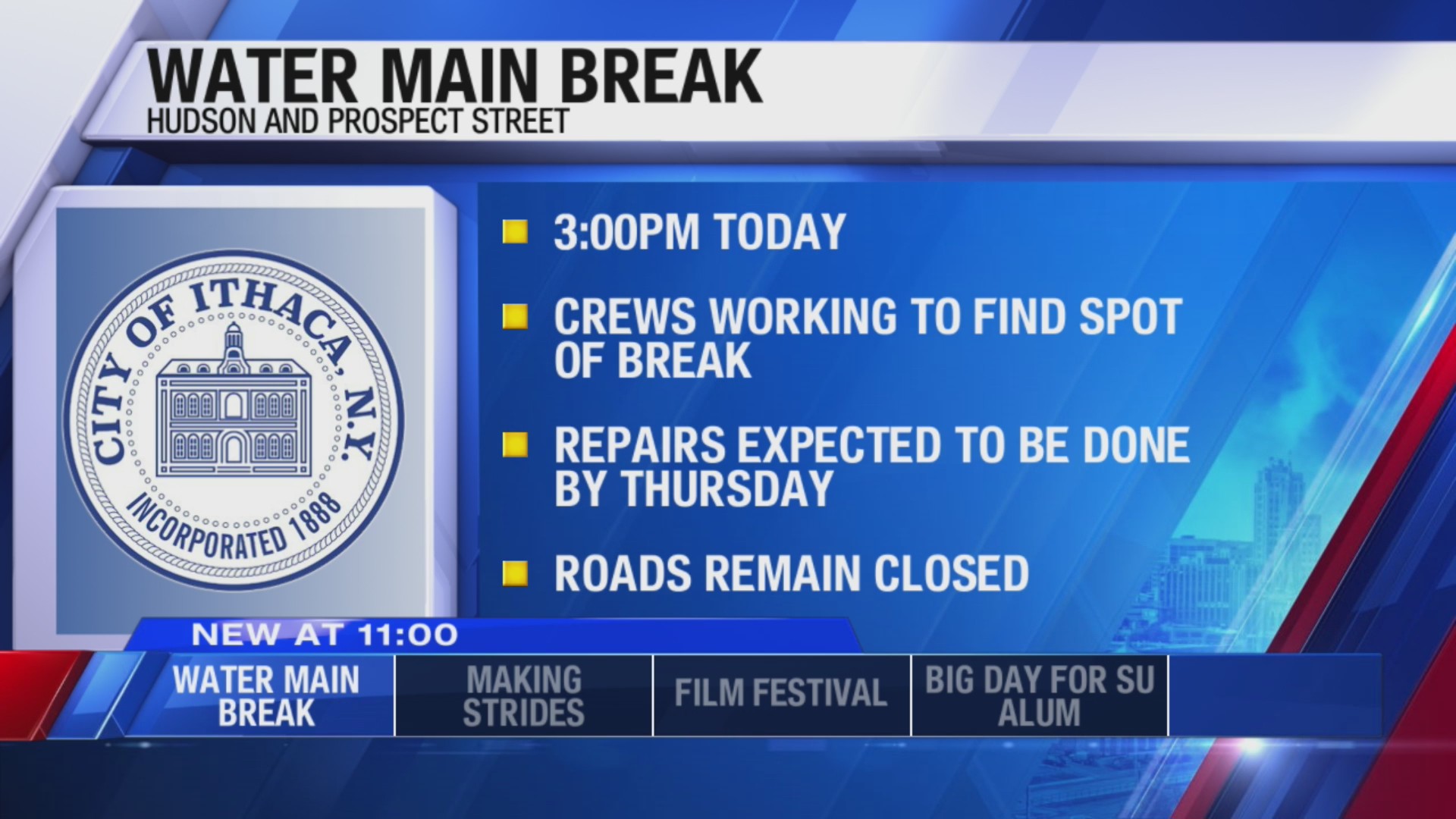 Water main break causes partial road collapse in Ithaca
