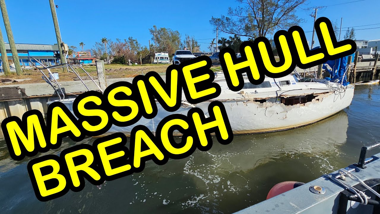 Sailboat Towing Nightmare! 28ft Hunter Hull Takes Serious Damage