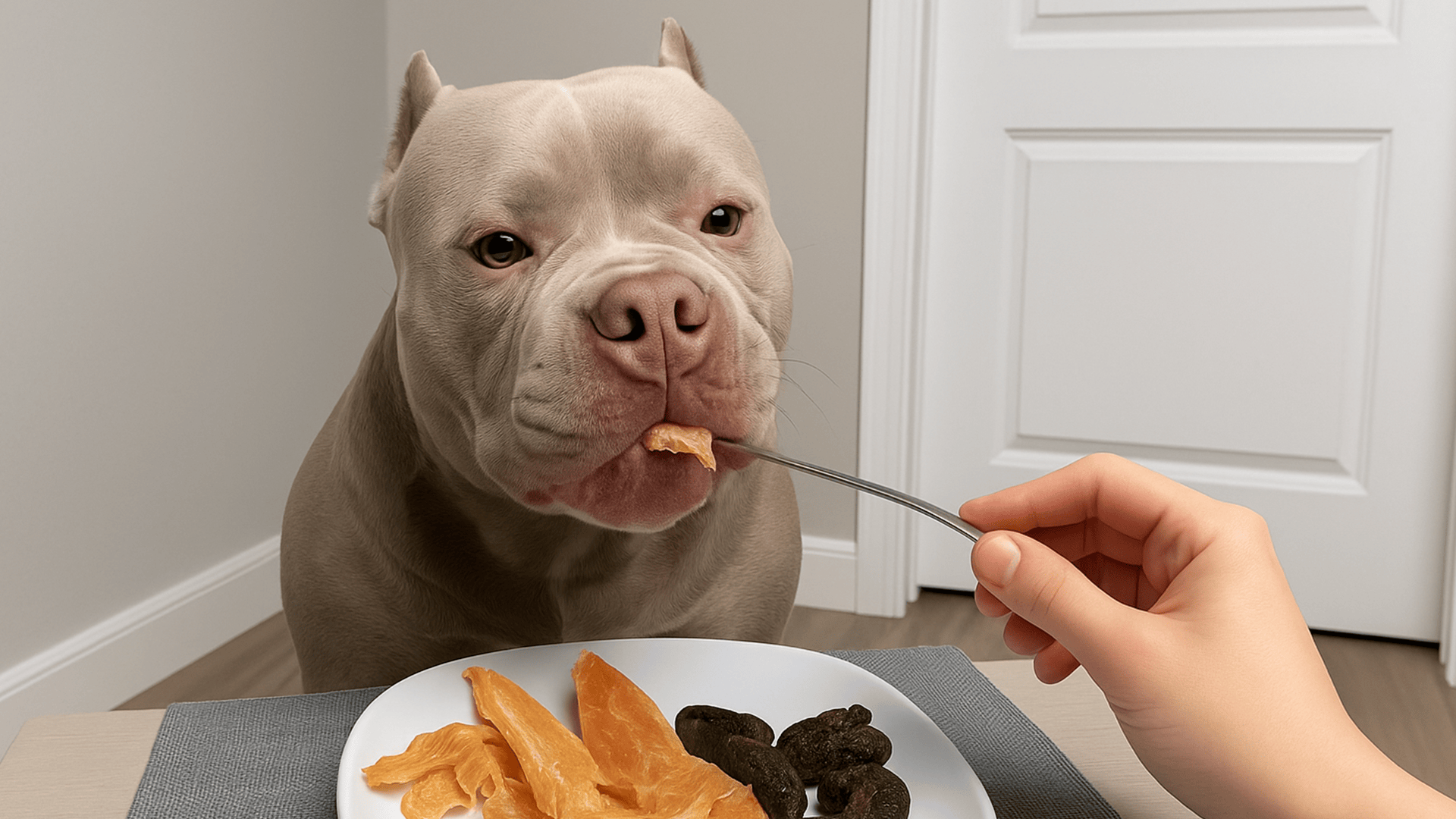 Beleefde hond krijgt eten