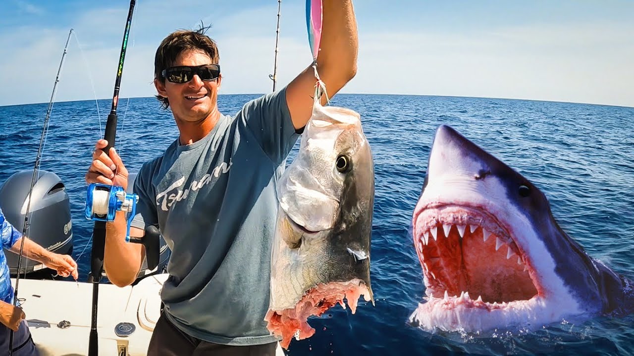 Shark attacks fish during offshore grouper trip