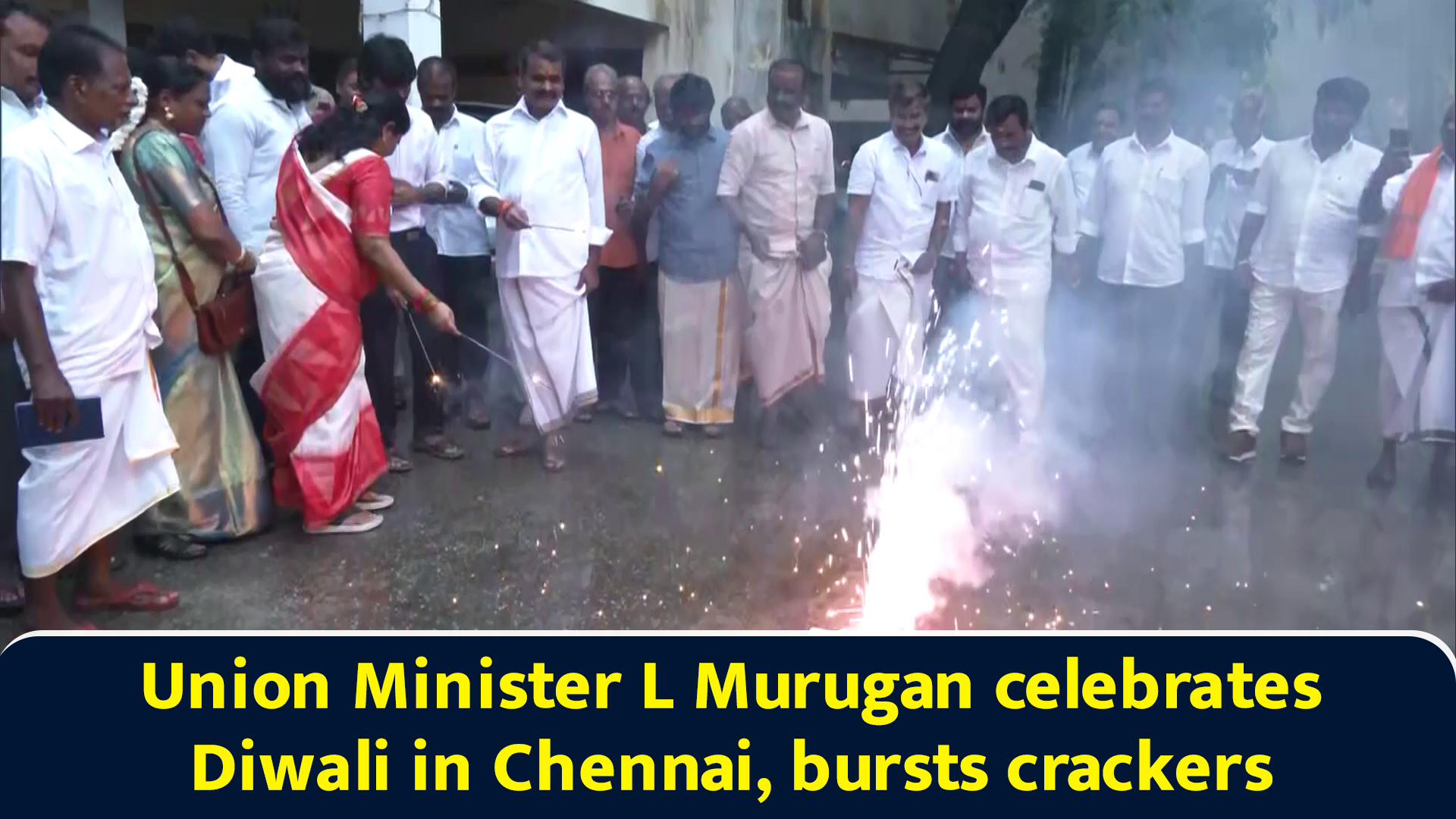 Union Minister L Murugan celebrates Diwali in Chennai, bursts crackers