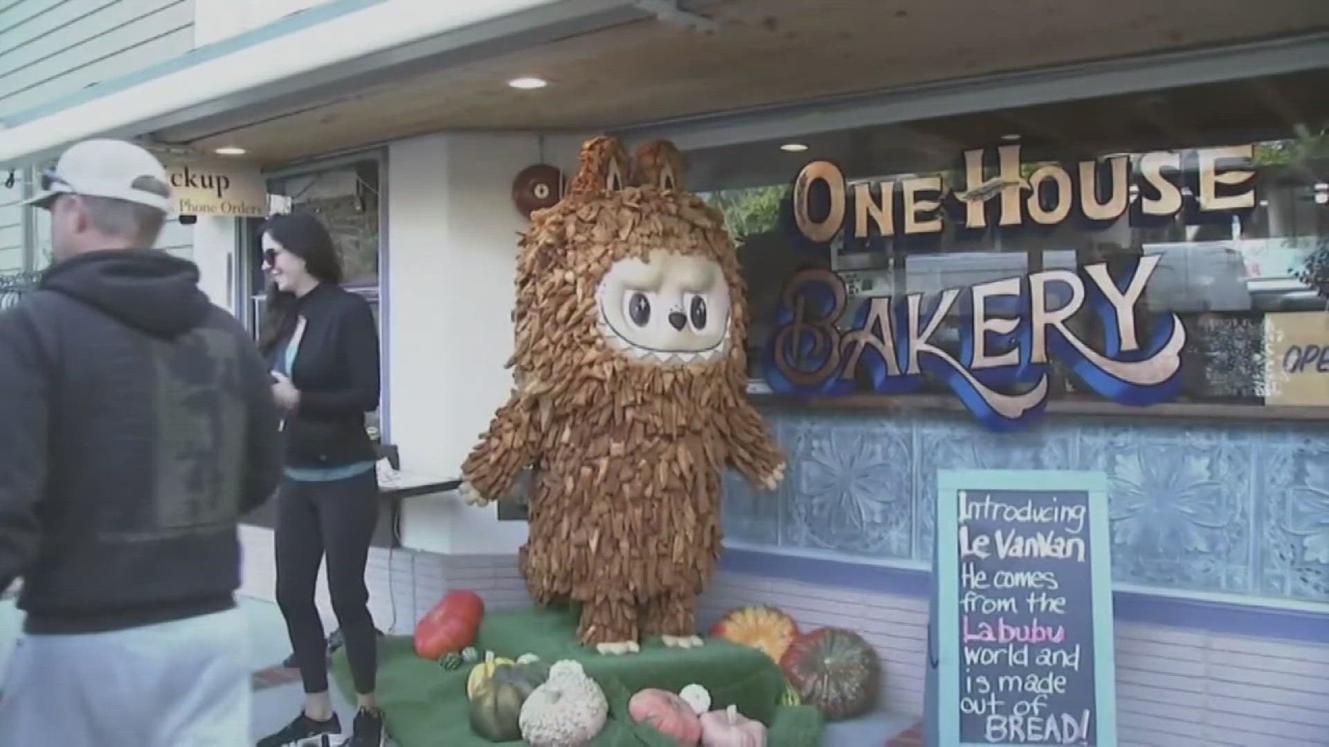 Bakery creates giant Labubu sculpture from bread